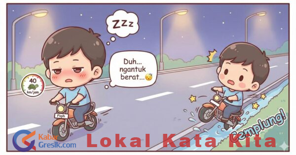 Damkar Gresik Evakuasi Motor Masuk Parit (Komik) - kabargresik.com